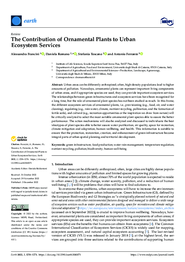 (PDF) The Contribution of Ornamental Plants to Urban Ecosystem Services