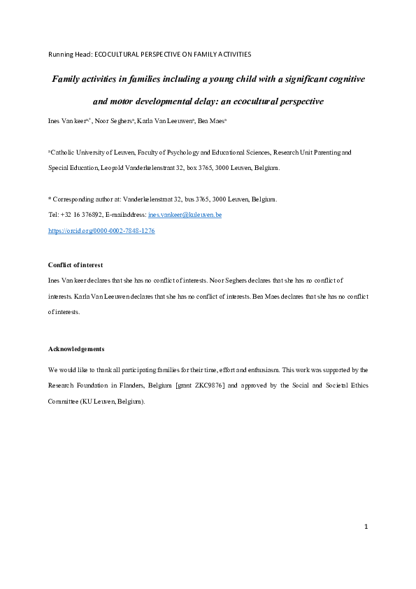 (PDF) Family Activities in Families Including a Young Child with a ...