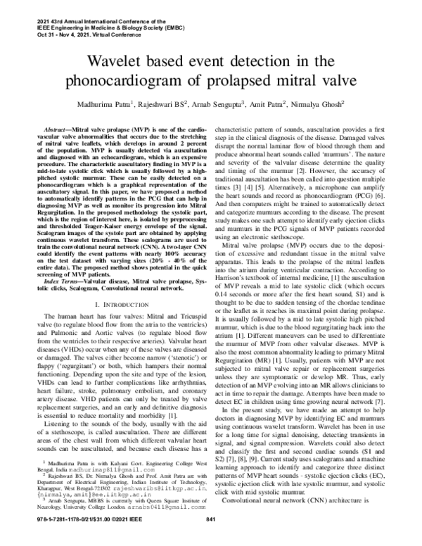 (PDF) Wavelet based event detection in the phonocardiogram of prolapsed mitral valve