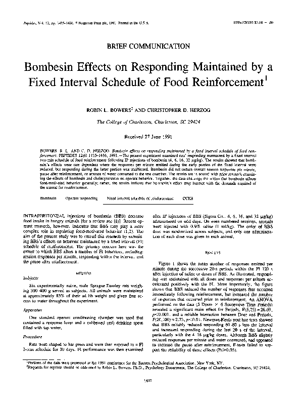 (PDF) Bombesin effects on responding maintained by a fixed interval schedule of food ...