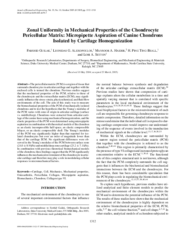 (PDF) Zonal Uniformity in Mechanical Properties of the Chondrocyte ...