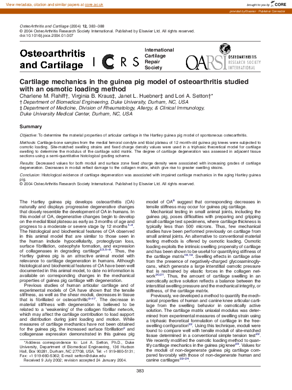 (PDF) Cartilage mechanics in the guinea pig model of osteoarthritis ...