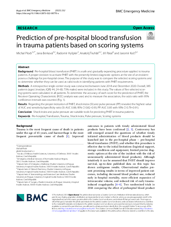 (PDF) Prediction of pre-hospital blood transfusion in trauma patients ...