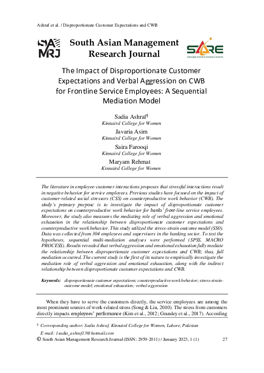 (PDF) The Impact of Disproportionate Customer Expectations and Verbal ...