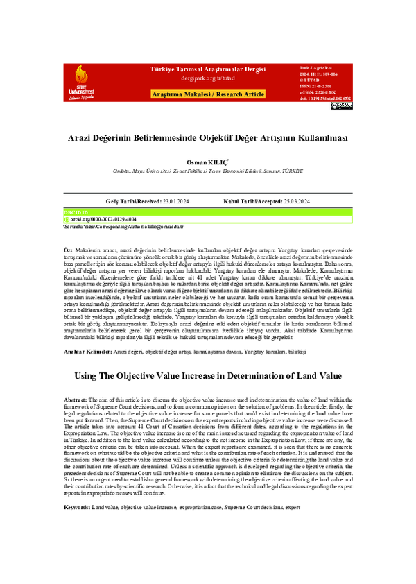 (PDF) Arazi Değerinin Belirlenmesinde Objektif Değer Artışının ...