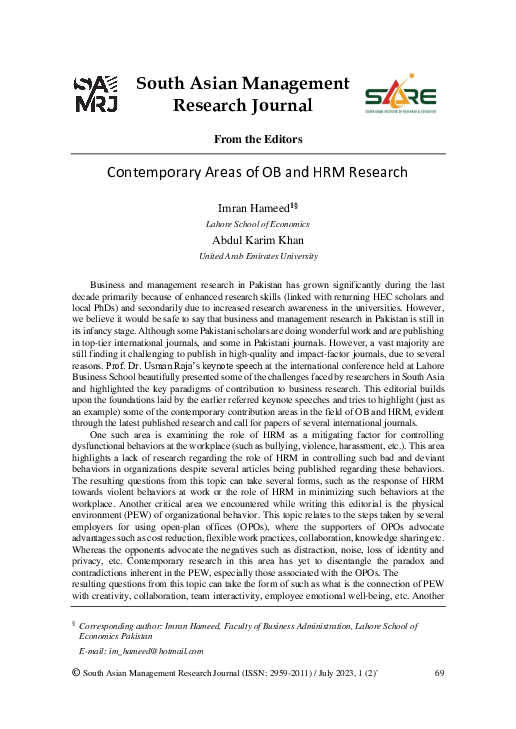 (PDF) Contemporary Areas of OB and HRM Research