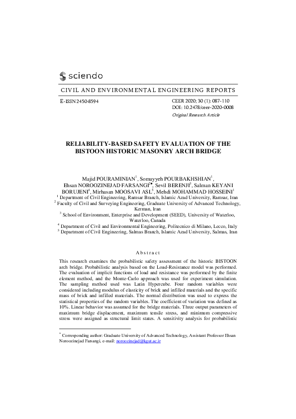 (PDF) Reliability-Based Safety Evaluation of the BISTOON Historic Masonry Arch Bridge