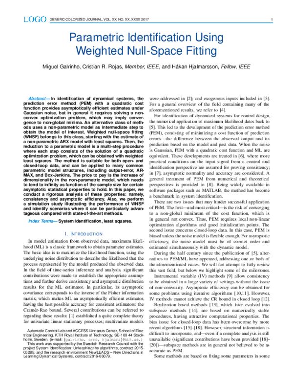 (PDF) Parametric Identification Using Weighted Null-Space Fitting