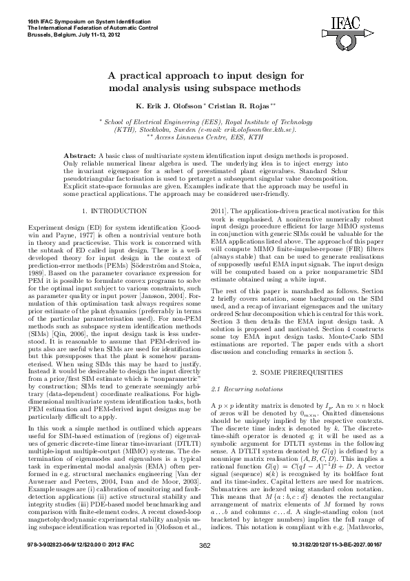 (PDF) A practical approach to input design for modal analysis using subspace methods