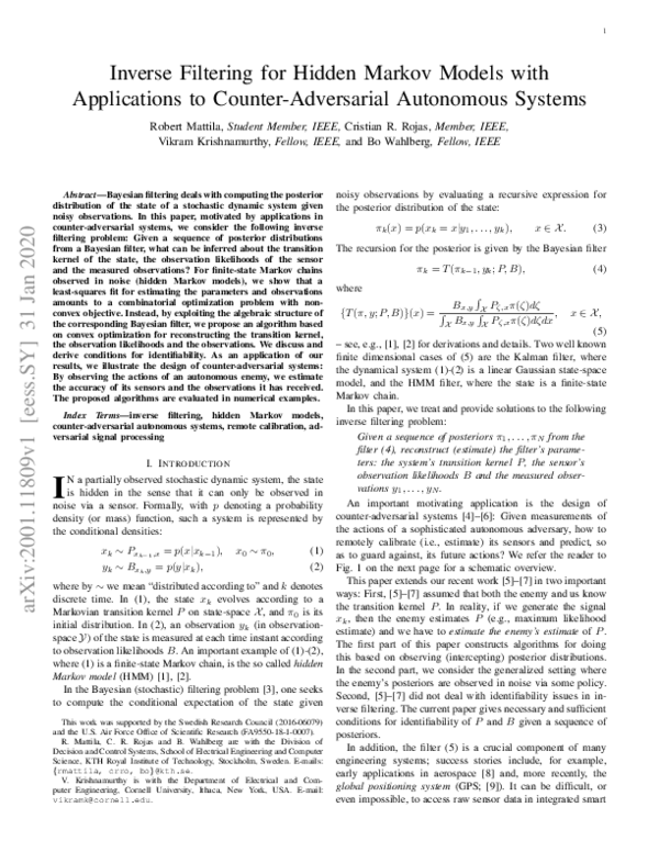 (PDF) Inverse Filtering for Hidden Markov Models With Applications to Counter-Adversarial ...