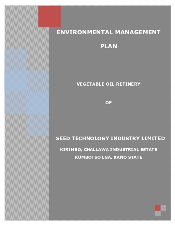 (PDF) ENVIRONMENTAL MANAGEMENT PLAN OF VEGETABLE OIL REFINERY