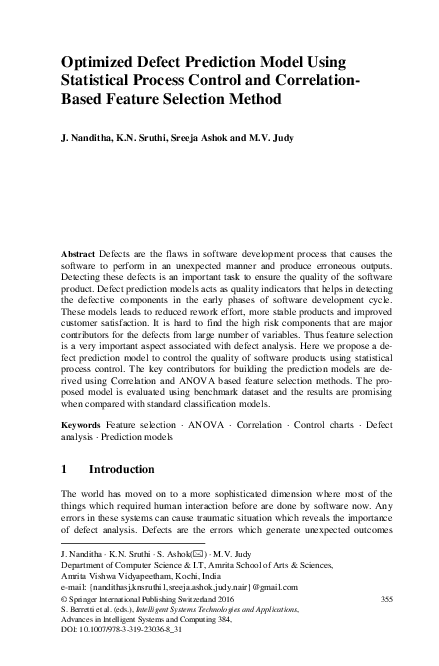 (PDF) Optimized Defect Prediction Model Using Statistical Process Control and Correlation-Based ...