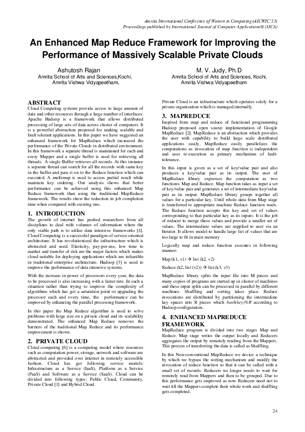 Pdf An Enhanced Map Reduce Framework For Improving The Performance Of Massively Scalable