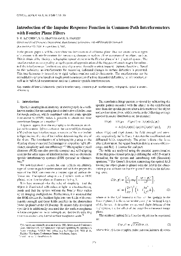 (PDF) Impulse Response in Common-Path Interferometers with Filters