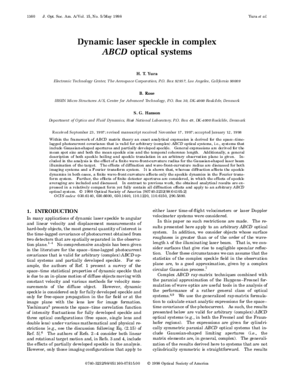(PDF) Dynamic laser speckle in complex ABCD optical systems