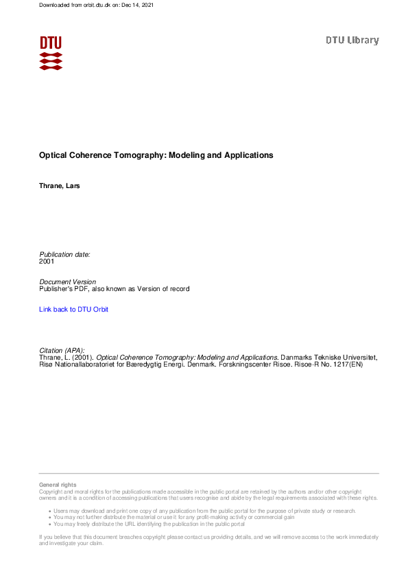 (PDF) Optical Coherence Tomography: Modeling and Applications