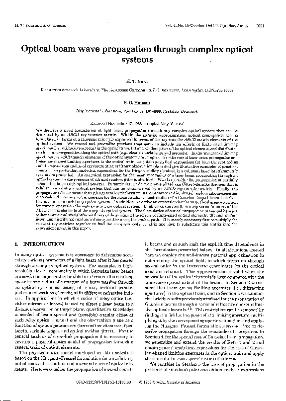 (PDF) Optical beam wave propagation through complex optical systems