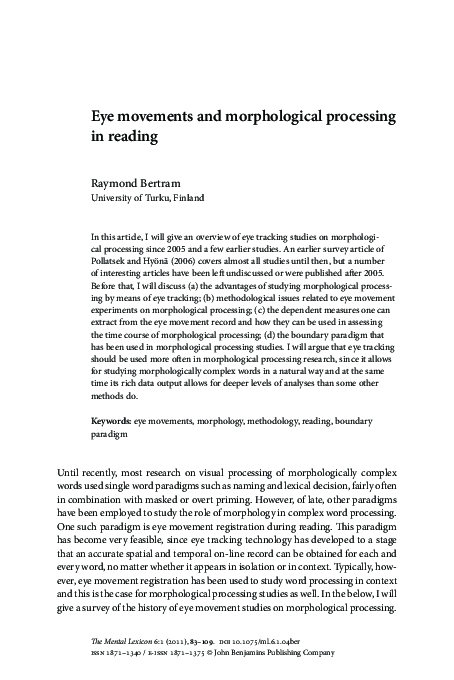 (PDF) Eye-movements and morphological processing in reading aloud ...