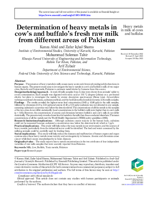 (PDF) Determination of heavy metals in cow's and buffalo's fresh raw ...