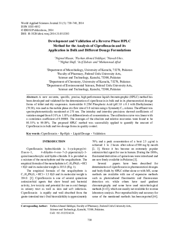 Pdf Development And Validation Of A Reverse Phase Hplc Method For The Analysis Of