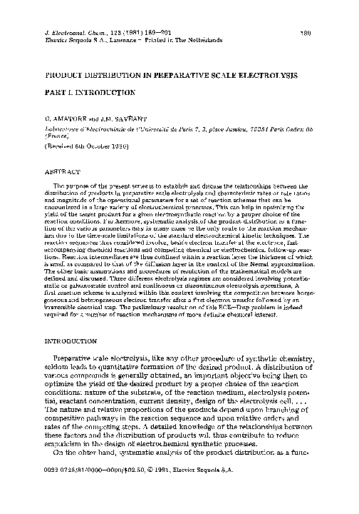 (PDF) Product distribution in preparative scale electrolysis