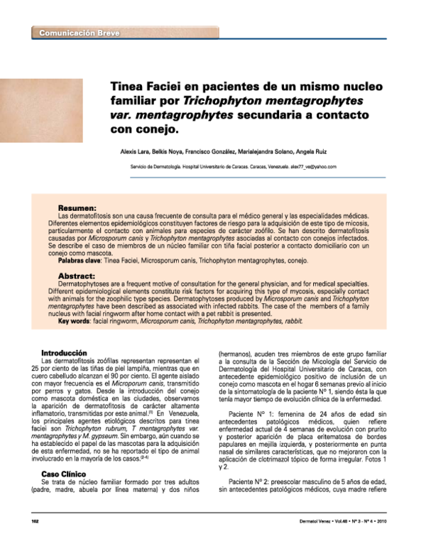 (PDF) Tinea Faciei en pacientes de un mismo núcleo familiar por ...