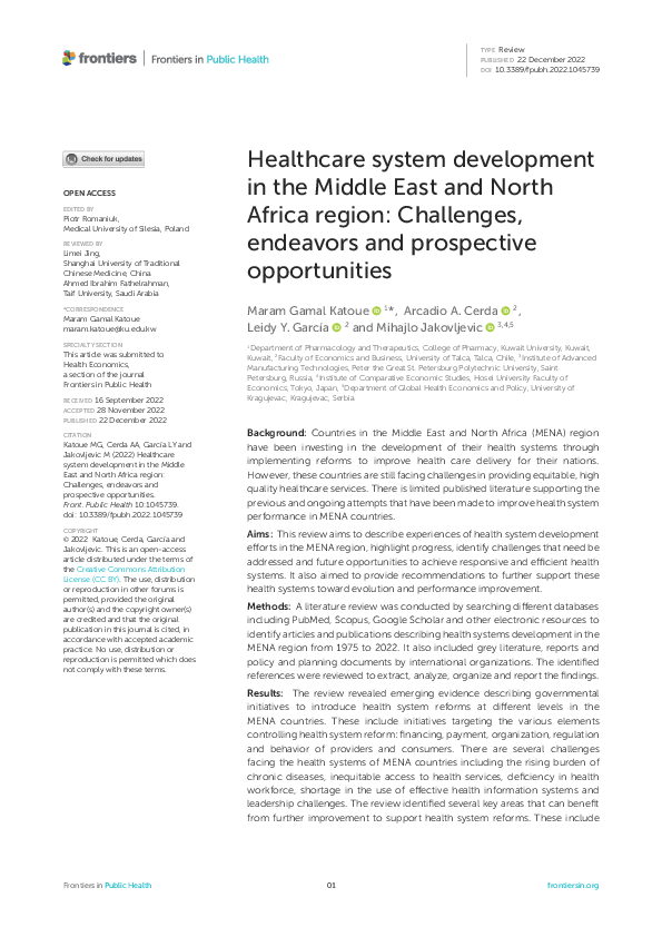 (PDF) Healthcare system development in the Middle East and North Africa ...