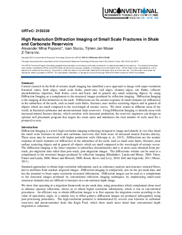 High Resolution Diffraction Imaging Of Small Scale Fractures In Shale And Carbonate Reservoirs