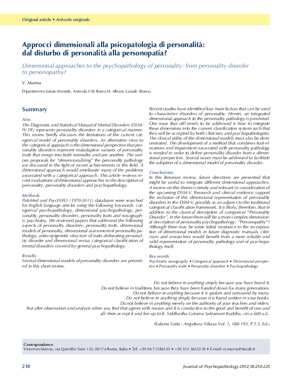 (PDF) Dimensional approaches to the psychopathology of personality ...