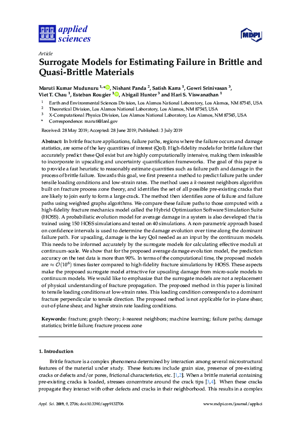 (PDF) Surrogate Models for Estimating Failure in Brittle and Quasi-Brittle Materials