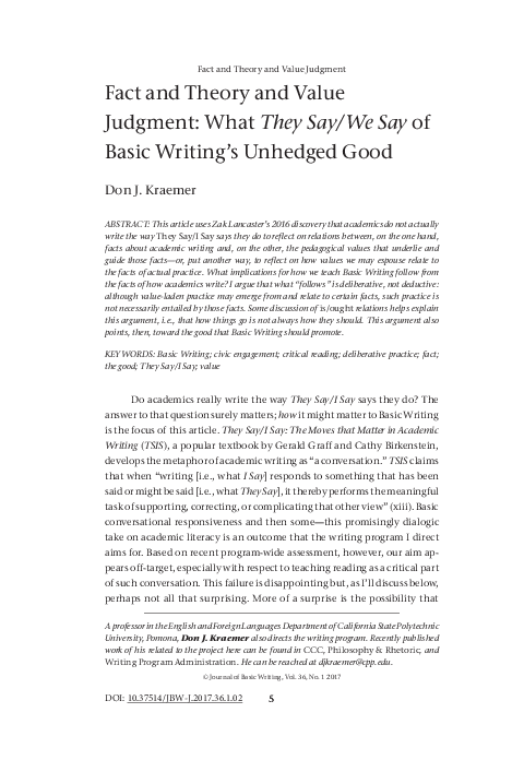(PDF) Fact and Theory and Value Judgment: What They Say/We Say of Basic ...