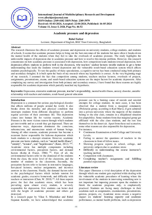 (PDF) Academic pressure and depression