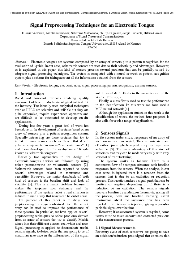 (PDF) Signal preprocessing techniques for an electronic tongue