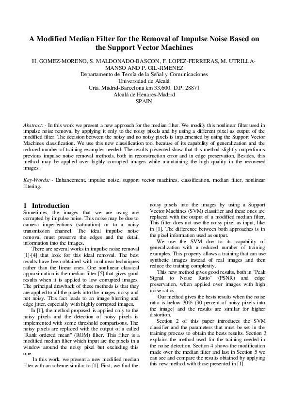 (PDF) A Modified Median Filter for the Removal of Impulse Noise Based on the Support Vector ...