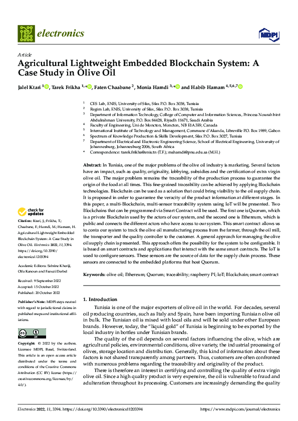(PDF) Agricultural Lightweight Embedded Blockchain System: A Case Study in Olive Oil