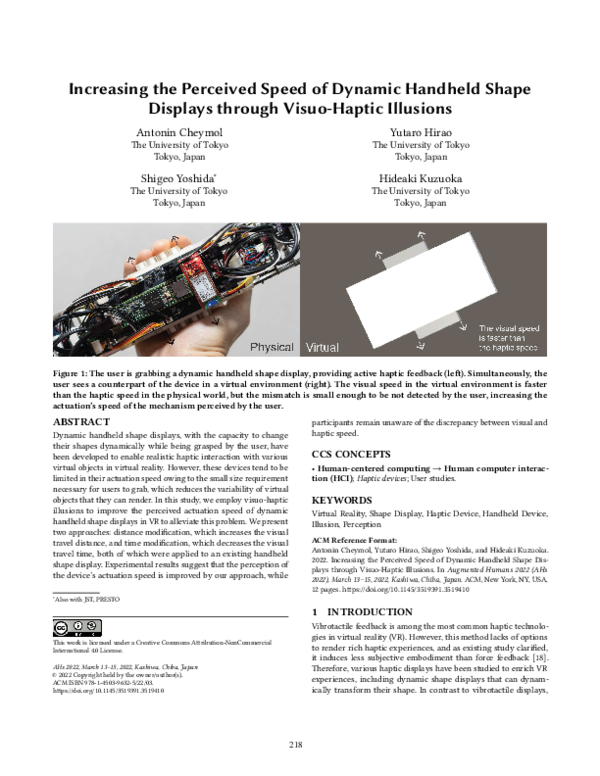 (PDF) Increasing the Perceived Speed of Dynamic Handheld Shape Displays through Visuo-Haptic ...
