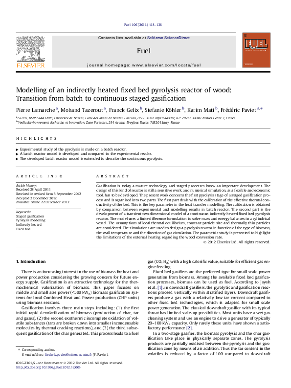 (PDF) Modelling of an indirectly heated fixed bed pyrolysis reactor of ...