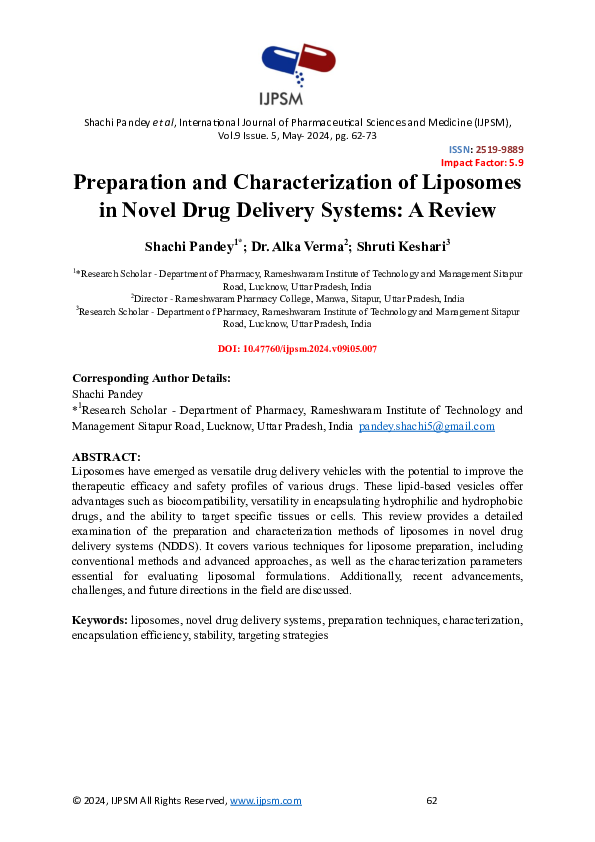 (PDF) Preparation and Characterization of Liposomes in Novel Drug ...