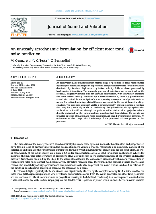 (PDF) An unsteady aerodynamic formulation for efficient rotor tonal noise prediction