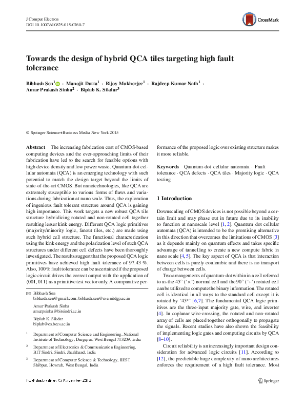 (PDF) Towards the design of hybrid QCA tiles targeting high fault tolerance
