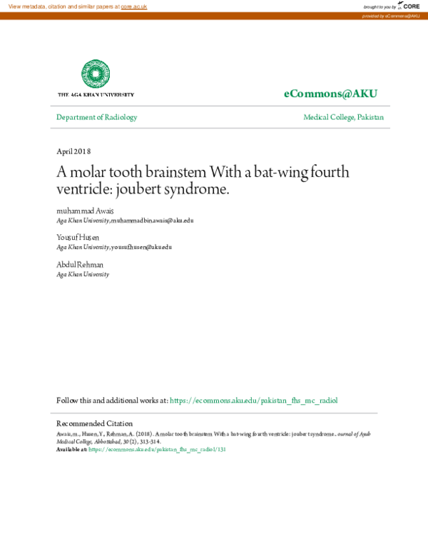 (PDF) A Molar Tooth Brainstem With A Bat-Wing Fourth Ventricle: Joubert ...