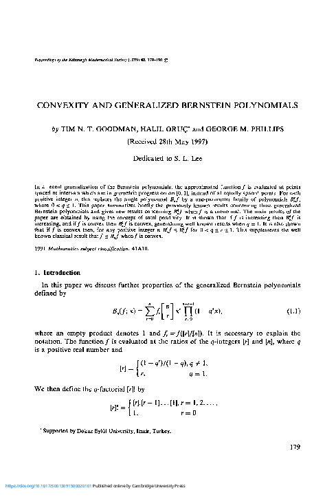 (PDF) Convexity and generalized Bernstein polynomials | Halil Oruc - Academia.edu