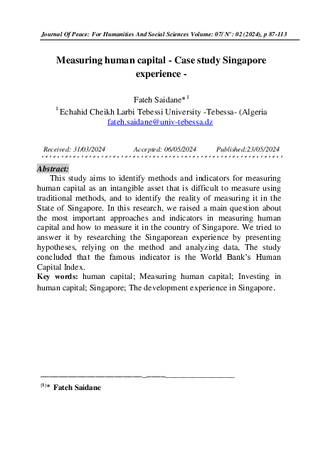 (PDF) Measuring human capital -Case study Singapore experience