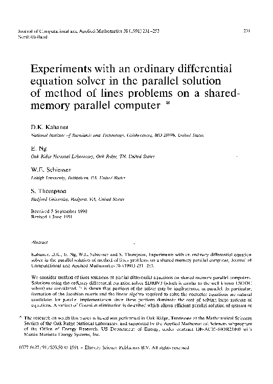 (PDF) Experiments with an ordinary differential equation solver in the parallel solution of ...