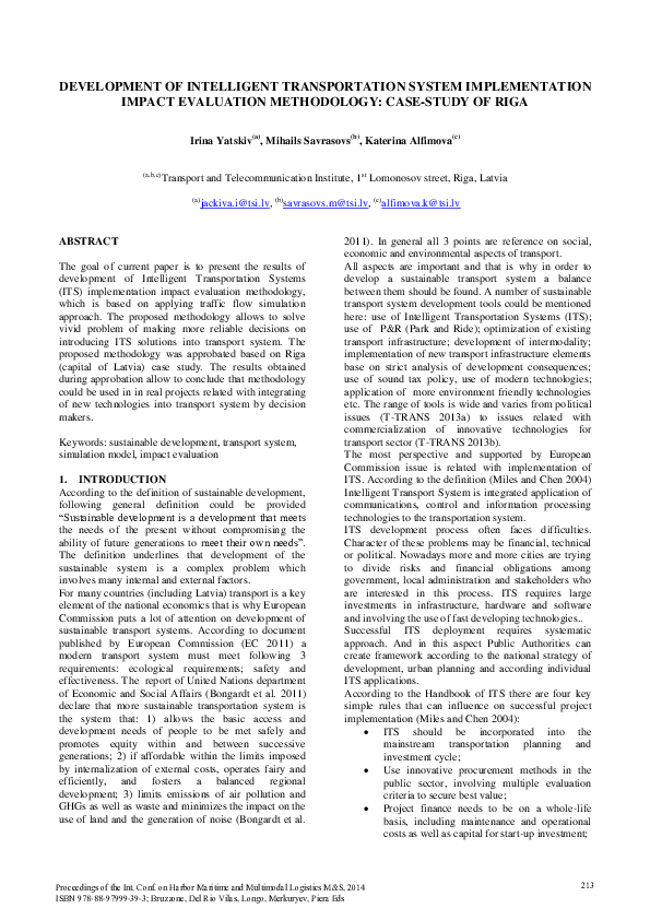 (PDF) Development of intelligent transportation system implementation ...