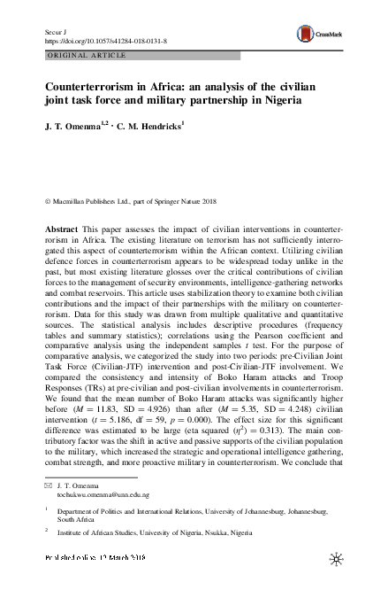 (PDF) Counterterrorism in Africa: an analysis of the civilian joint ...