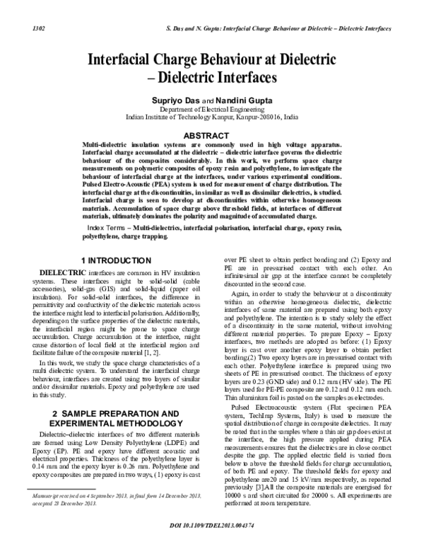 (PDF) Interfacial charge behaviour at dielectric - dielectric interfaces