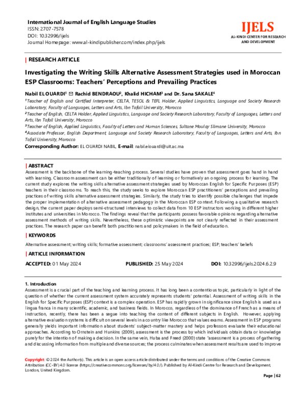 (PDF) Investigating the Writing Skills Alternative Assessment Strategies used in Moroccan ESP ...
