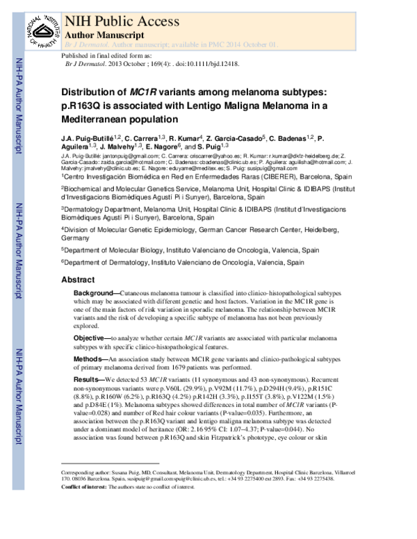 (PDF) MC1R Variants Linked to Melanoma Subtypes