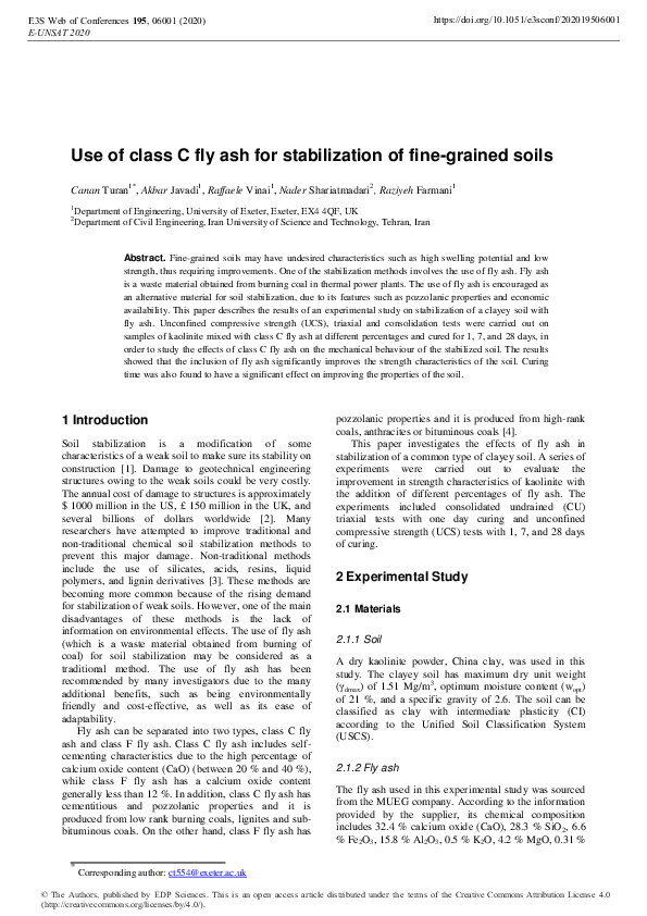 (PDF) Use of class C fly ash for stabilization of fine-grained soils